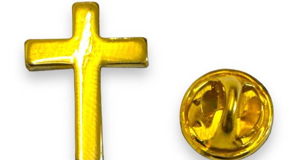Gold Religious Cross Pin Badge