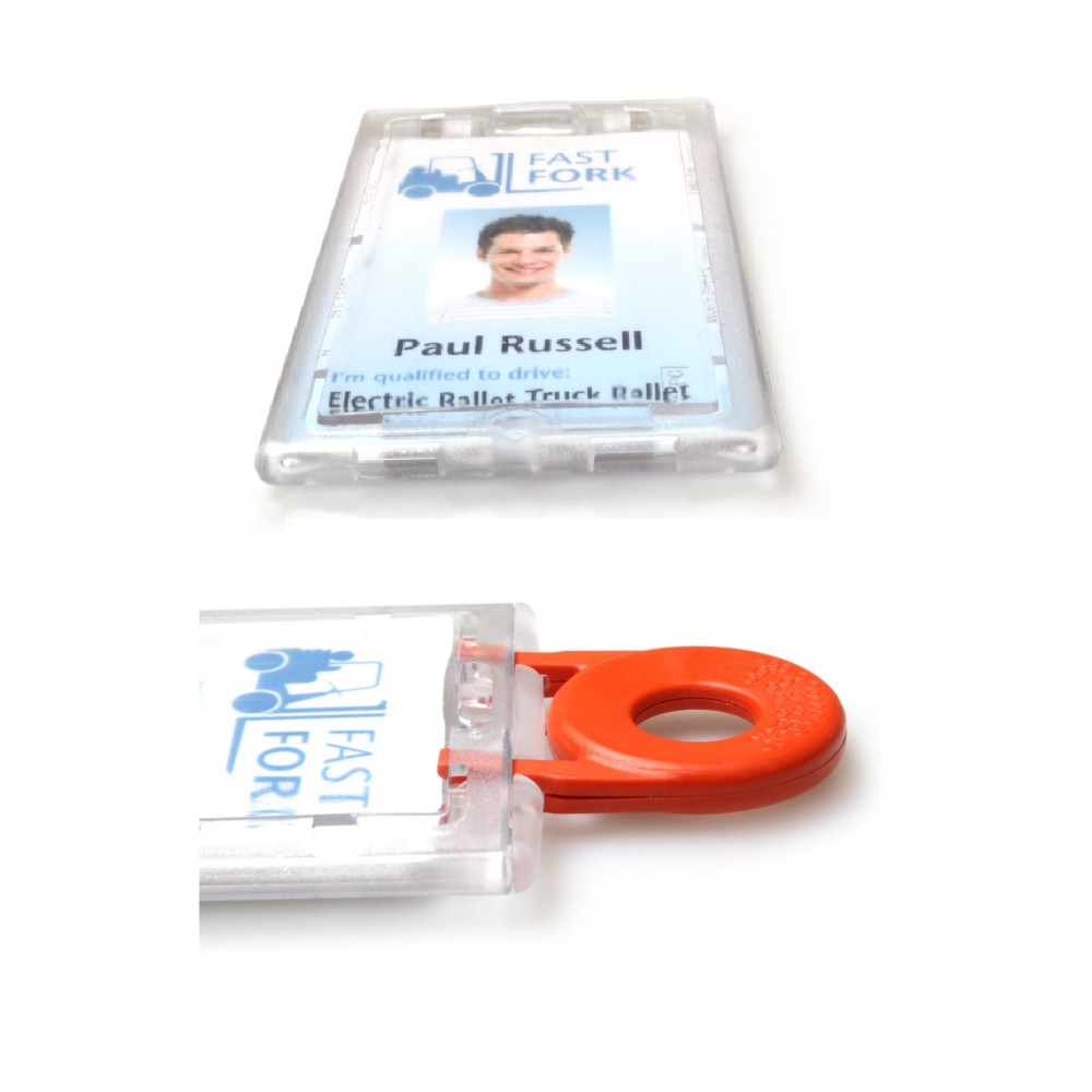 100 X ENCLOSED LOCKABLE ID CARD / BADGE HOLDER - PORTRAIT / VERTICAL ...