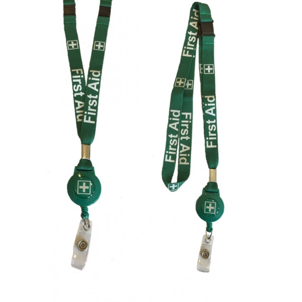 First Aid Badge Reel Lanyard With Double Safety Breakaway